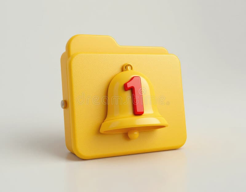 Yellow Folder Icon with Notification Bell and Number One Alert Stock ...