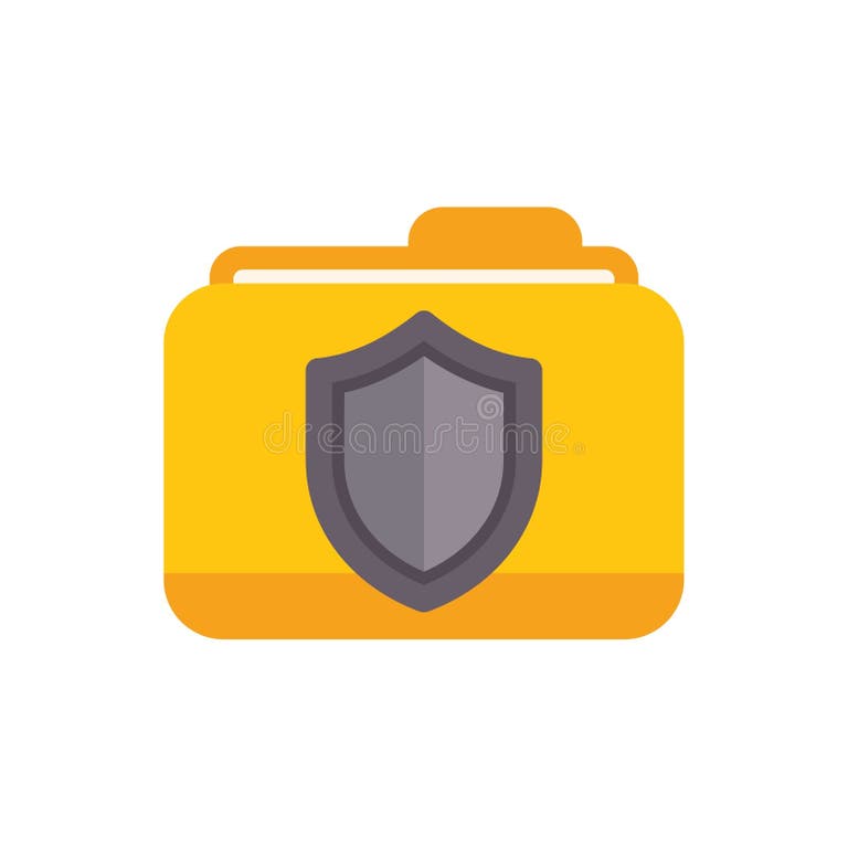 Yellow Folder Icon Protecting Data with a Shield Stock Illustration ...