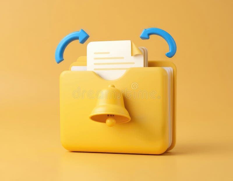 Yellow Folder Notification Alert with Blue Arrows Concept and Documents ...
