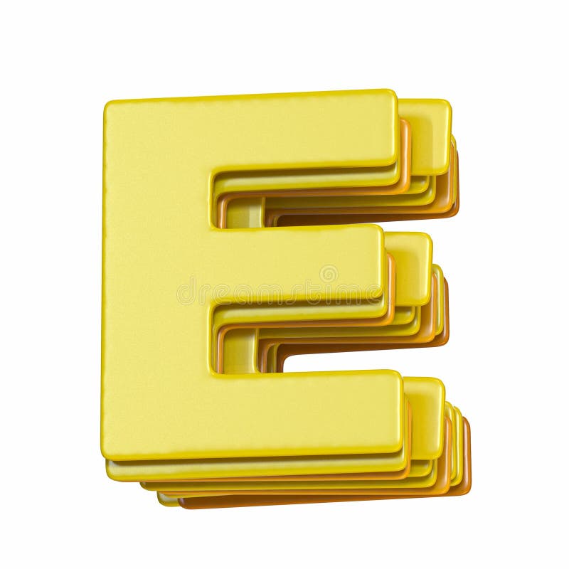 Yellow font Letter E 3D stock illustration. Illustration of dimensional ...