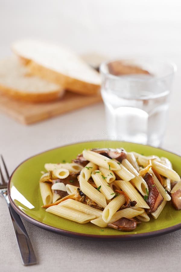 Yellow Foot and Red Pine Mushroom Pasta Stock Image - Image of autumn ...
