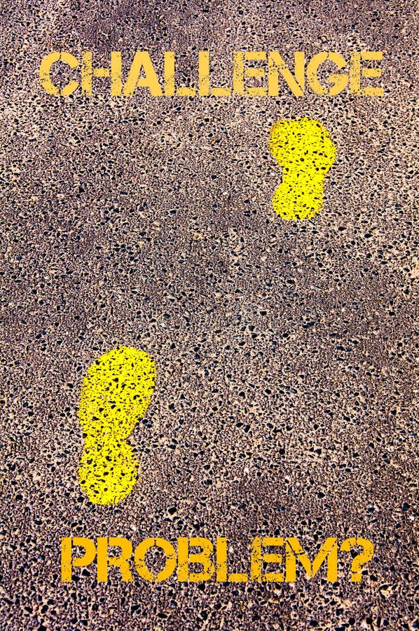 Yellow Footsteps on Sidewalk from Problem To Challenge Message. Concept ...