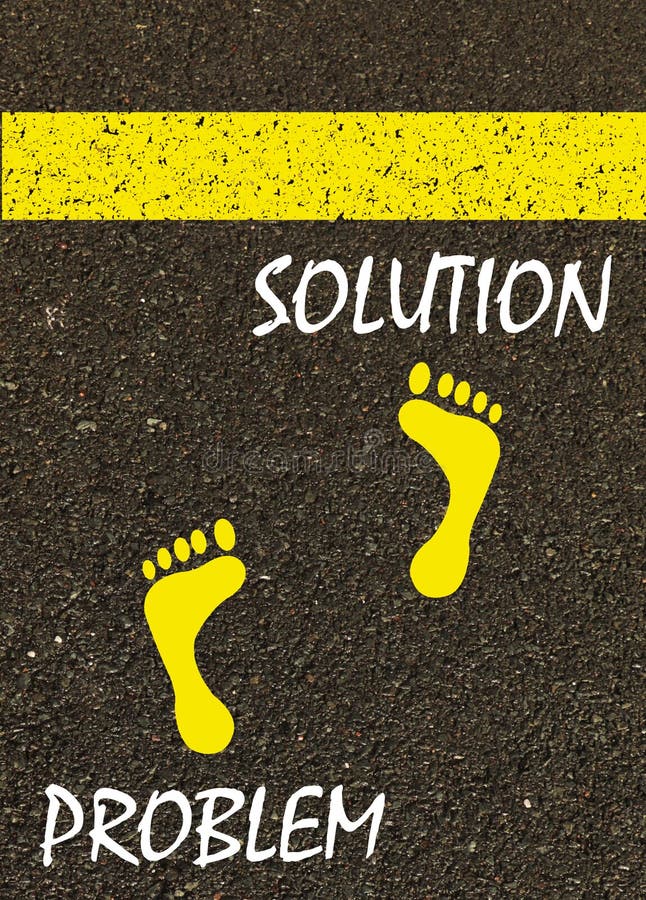 Yellow Footsteps on Sidewalk from Problem To Solution Message. Concept ...
