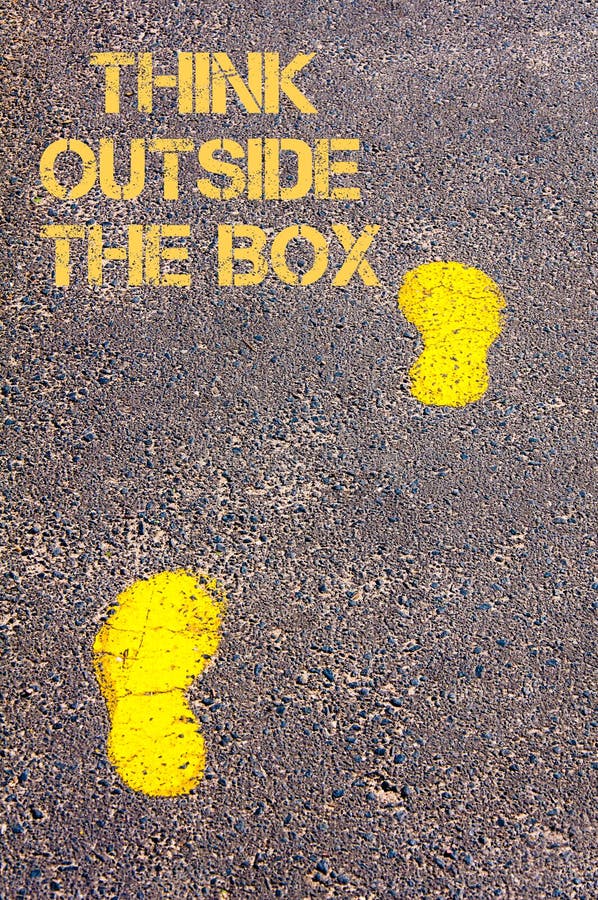 Yellow Footsteps on Sidewalk Towards Think Outside the Box Message ...