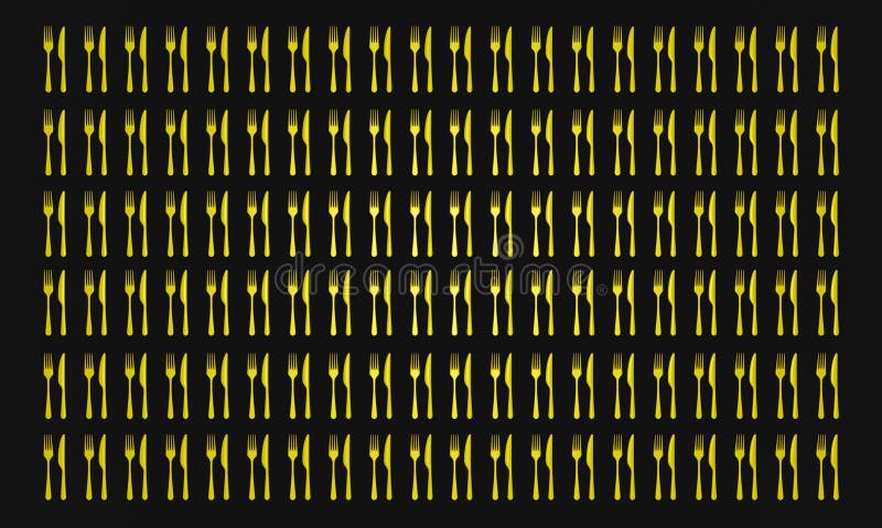 Yellow Fork and Knife Cutlery Set is Placed on Black Background ...