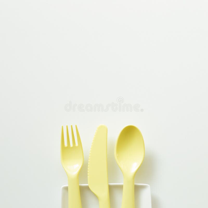 Yellow Fork Knife Spoon on White Background Stock Image - Image of ...