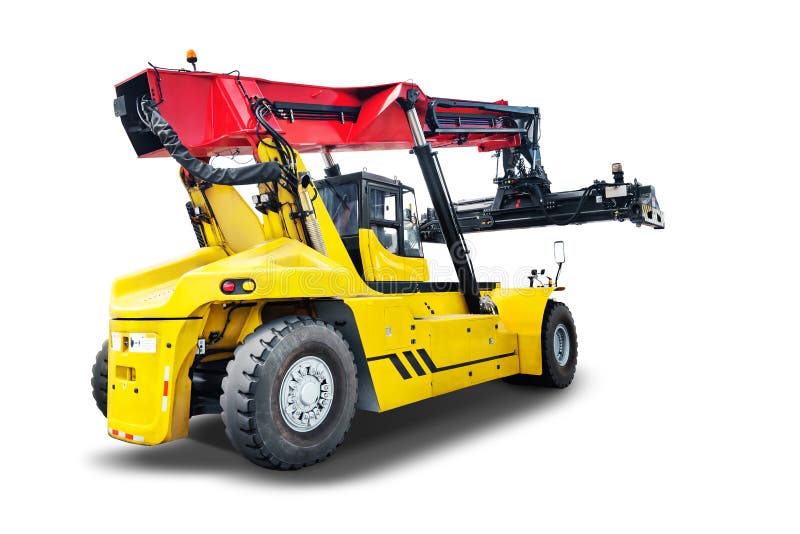 A Yellow Forklift Equipped with a Crane on Top for Lifting Heavy ...
