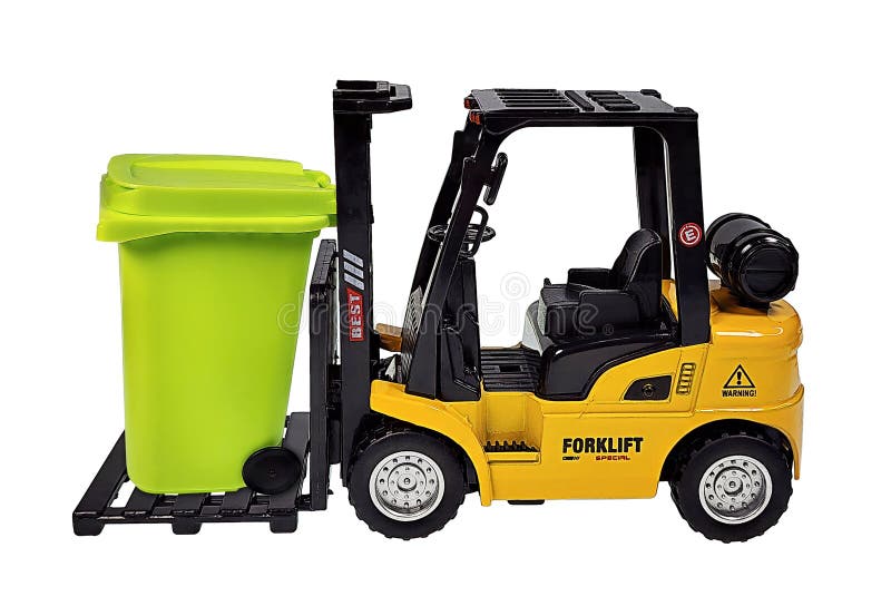 Forklift and recycling bin stock photo. Image of llft - 340244146