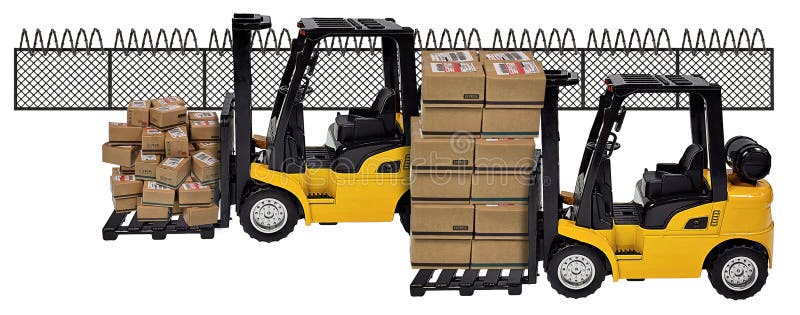 Forklift Carrying Shipping Boxes in a Secure Yard Stock Photo - Image ...