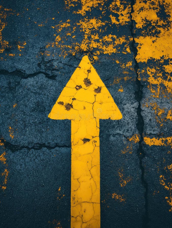 Yellow Forward Arrow on the Asphalt Road. Goal and Path Concept. Copy ...