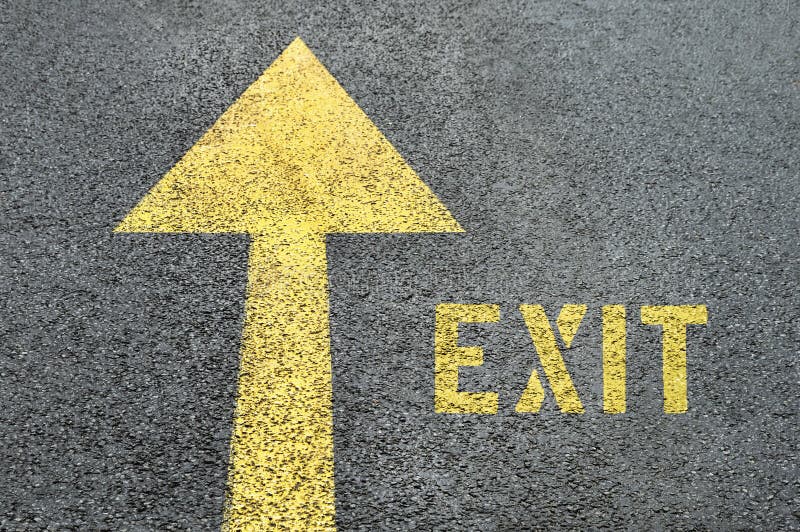 Yellow Forward Road Sign with Exit Word on the Asphalt Road. Stock ...