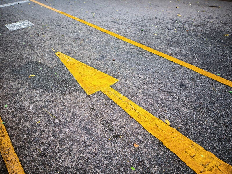 Yellow Forward Sign on the Road in the Park Stock Image - Image of ...