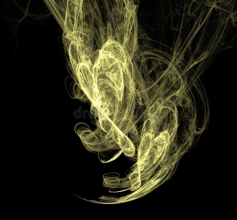 Yellow Fractal Illustration on Black Background. Fantasy Fractal ...