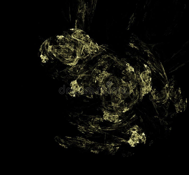 Yellow Fractal Illustration on Black Background. Fantasy Fractal ...