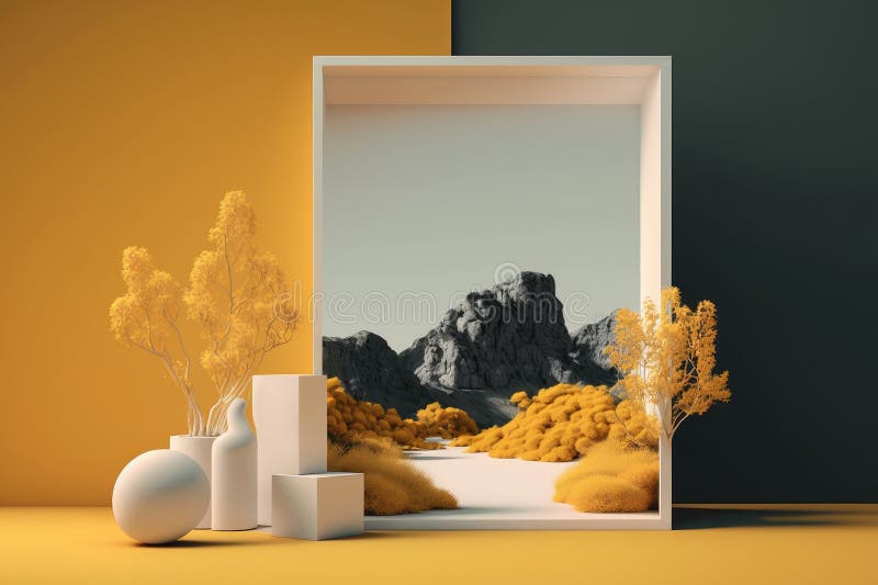 Yellow Frame Photo with Vase and Dried Flower. AI Generated Stock ...