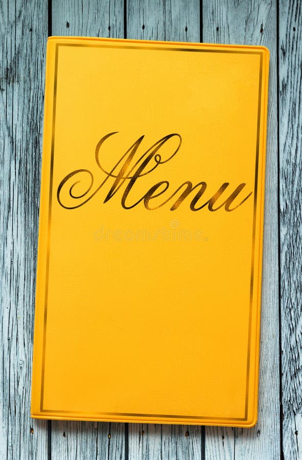 Yellow Framed Menu Book on Wood Stock Photo - Image of restaurant ...