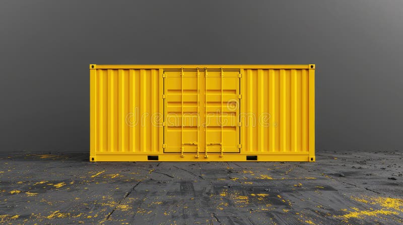 Yellow Freight Container. Large Container for Ship on a Grey Background ...