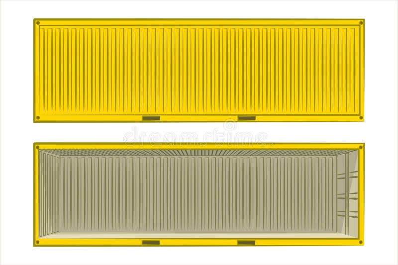 Yellow Open and Closed Metal Cargo Container. Stock Illustration ...