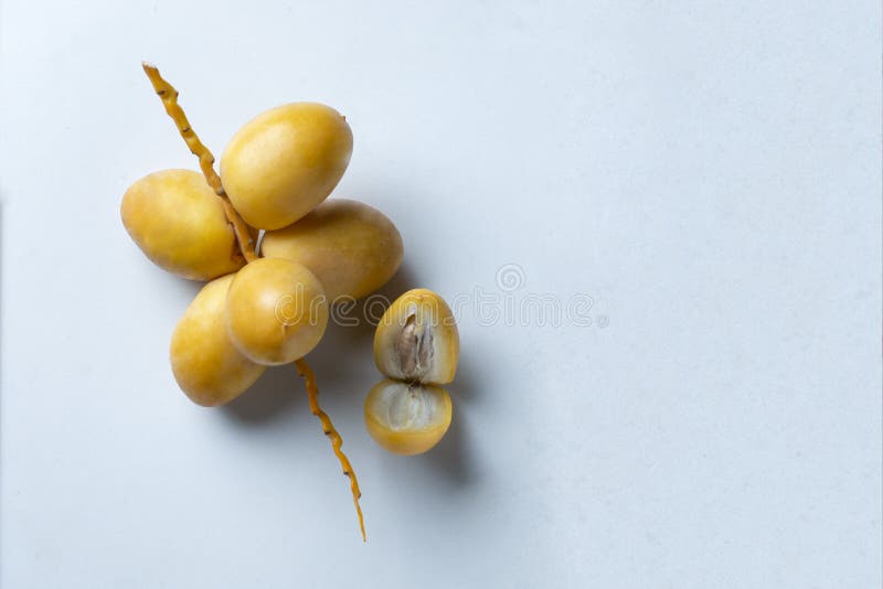 Yellow Fresh Dates Fruit Isolate on White Background Stock Photo ...