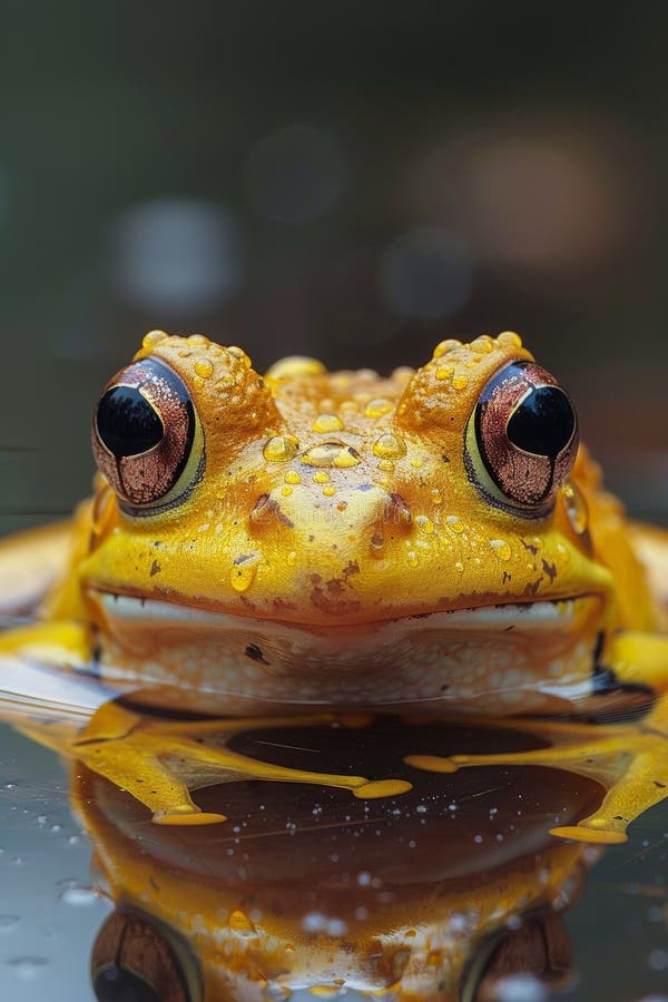 A Yellow Frog with Red Eyes Sitting in Water on a Table, AI Stock Photo ...