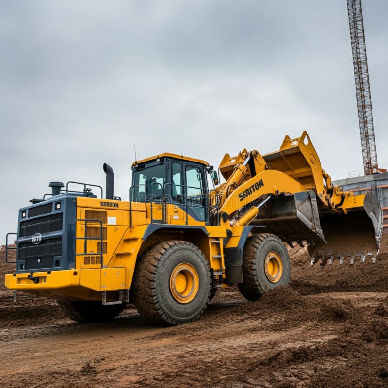 Yellow Front-end Loader at a Construction Site Under a Cloudy Sky Stock ...