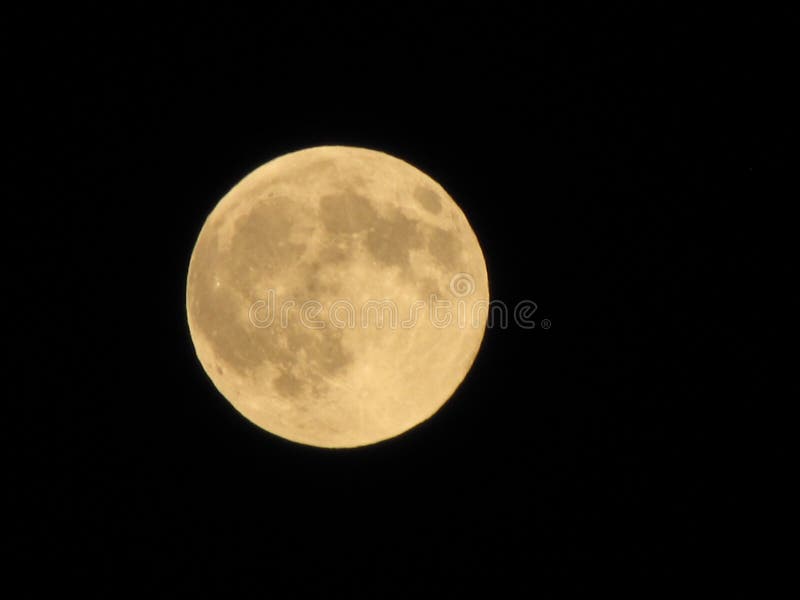 Yellow Full Moon on the Dark Night, Close Up, Stock Image - Image of ...