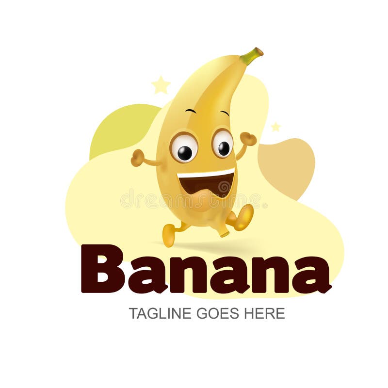Yellow Funny Banana Character Logo Design, Vector Style on White ...