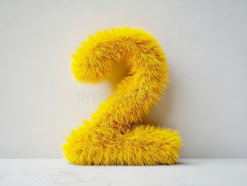 A Yellow Furry Number 2 on a White Surface Stock Illustration ...