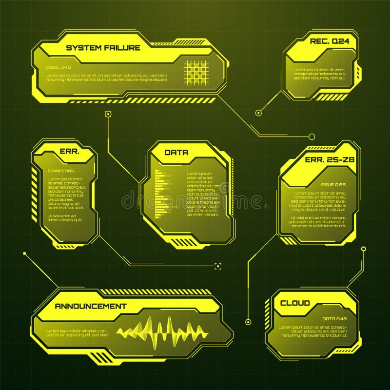 Yellow Futuristic HUD, UI Elements. Sci-fi User Interface Text Boxes, Callouts Stock Vector ...