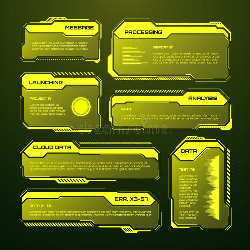 Yellow Futuristic HUD, UI Elements. Sci-fi User Interface Text Boxes ...