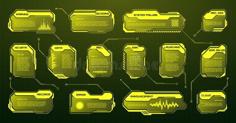 Yellow Futuristic HUD, UI Elements. Sci-fi User Interface Text Boxes ...