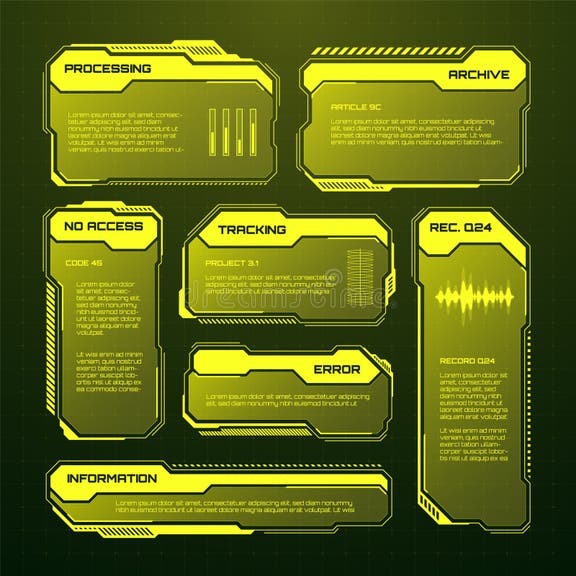 Yellow Futuristic HUD, UI Elements. Sci-fi User Interface Text Boxes ...