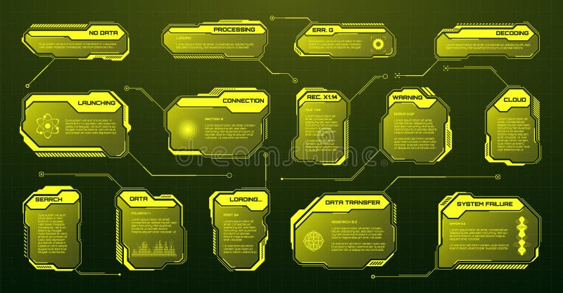 Yellow Futuristic HUD, UI Elements. Sci-fi User Interface Text Boxes ...