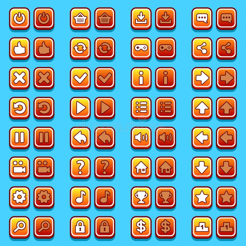 Yellow Game Interface Panels Ui Buttons Stock Vector - Illustration of ...