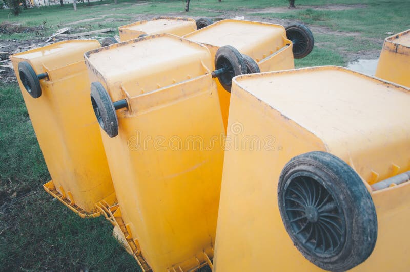 Yellow Garbage Bins Dispose of Rubbish Stock Photo - Image of junk ...