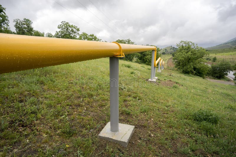 Yellow Gas Lines in Mountains of Crimea. Stock Photo - Image of stage ...