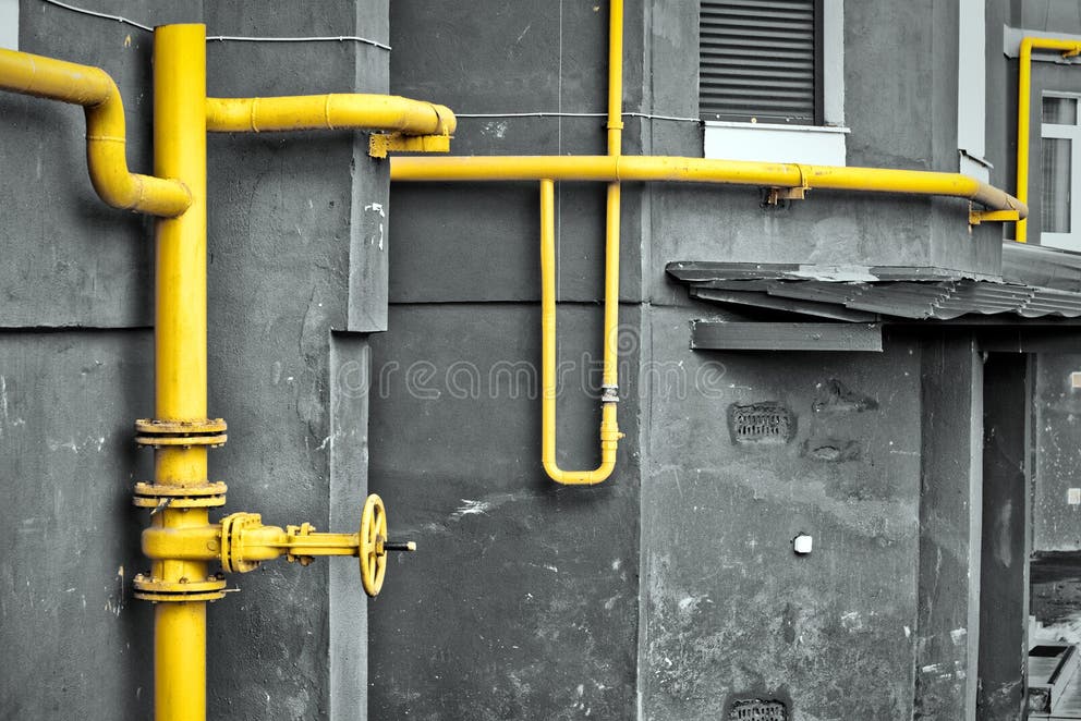 Yellow gas pipe stock photo. Image of valve, wall, fuel - 8853128