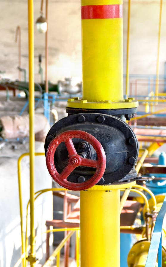 Yellow Gas Pipe and Red Valve Stock Photo - Image of equipment ...