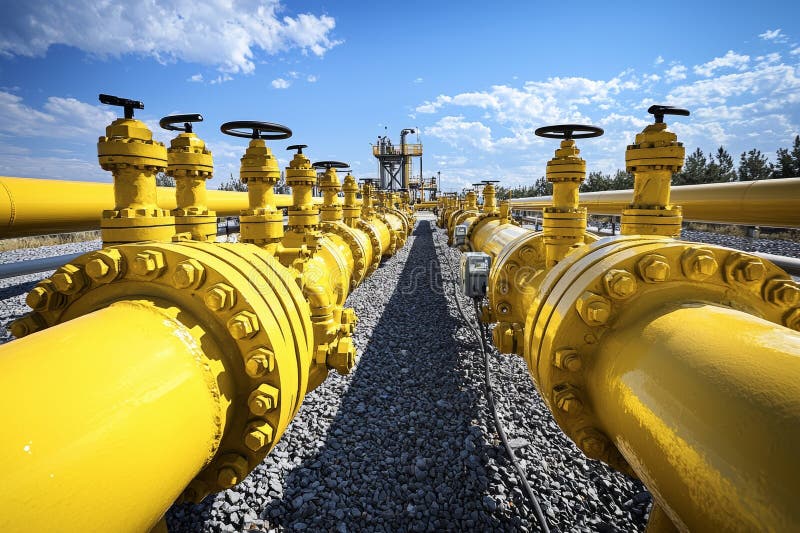 A Yellow Gas Pipeline and an Oil Pipeline Spanning Open Space Stock ...