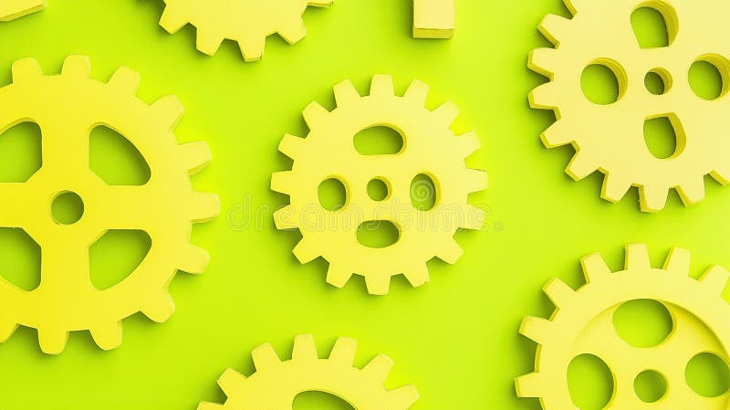 Yellow Gears Interlock on Lime Background, Teamwork Concept Stock Image ...