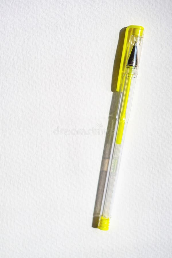 Yellow Gel Pen on White Textured Paper Stock Image - Image of ballpoint ...