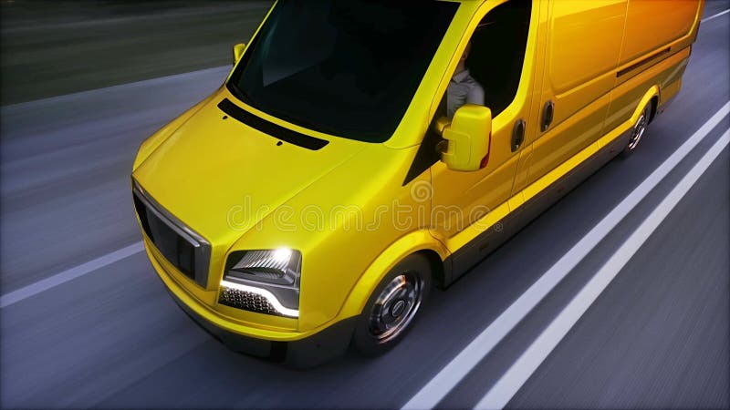 Yellow Generic Delivery Van on Highway. Very Fast Driving. Stock Video ...