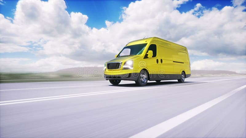 Yellow Generic Delivery Van on Highway. Very Fast Driving. Stock Video ...