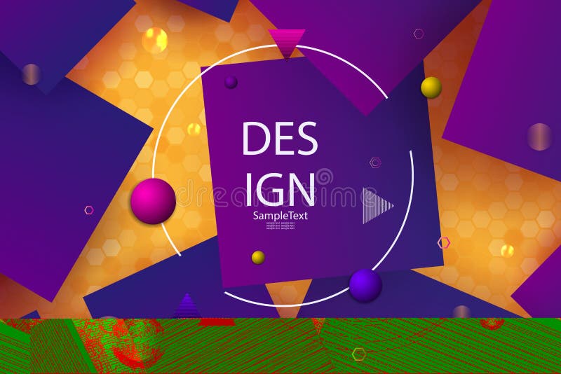 Yellow Geometric Design with Mosaic, Blue Squares, Light Round Frame ...