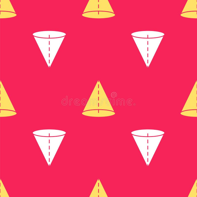 Yellow Geometric Figure Cone Icon Isolated Seamless Pattern on Red ...