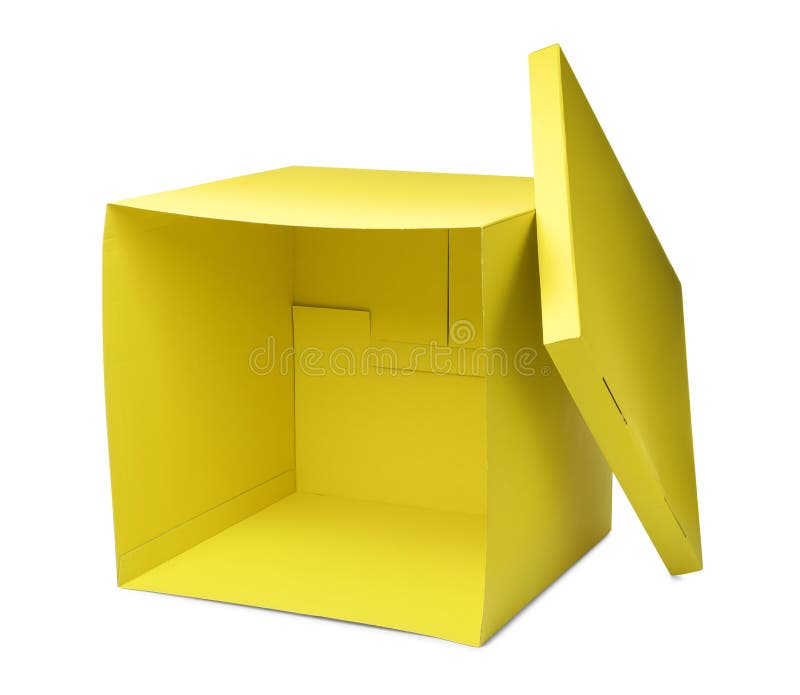 Yellow Gift Box with Cap Isolated on White Stock Photo - Image of decor ...