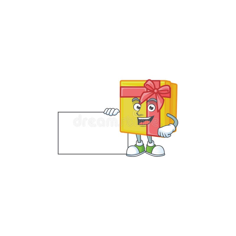 Yellow Gift Box Cute Cartoon Character with a Board Stock Vector ...