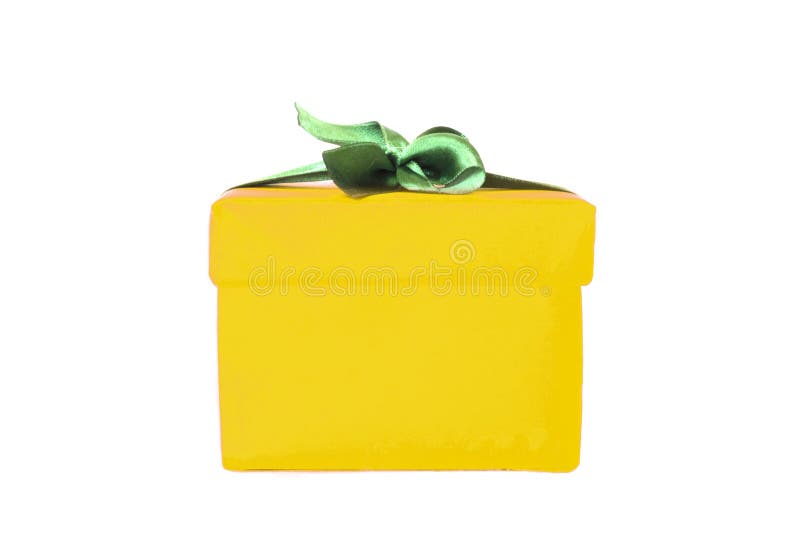 Yellow Gift Box with Green Satin Ribbon Bow Stock Image - Image of ...