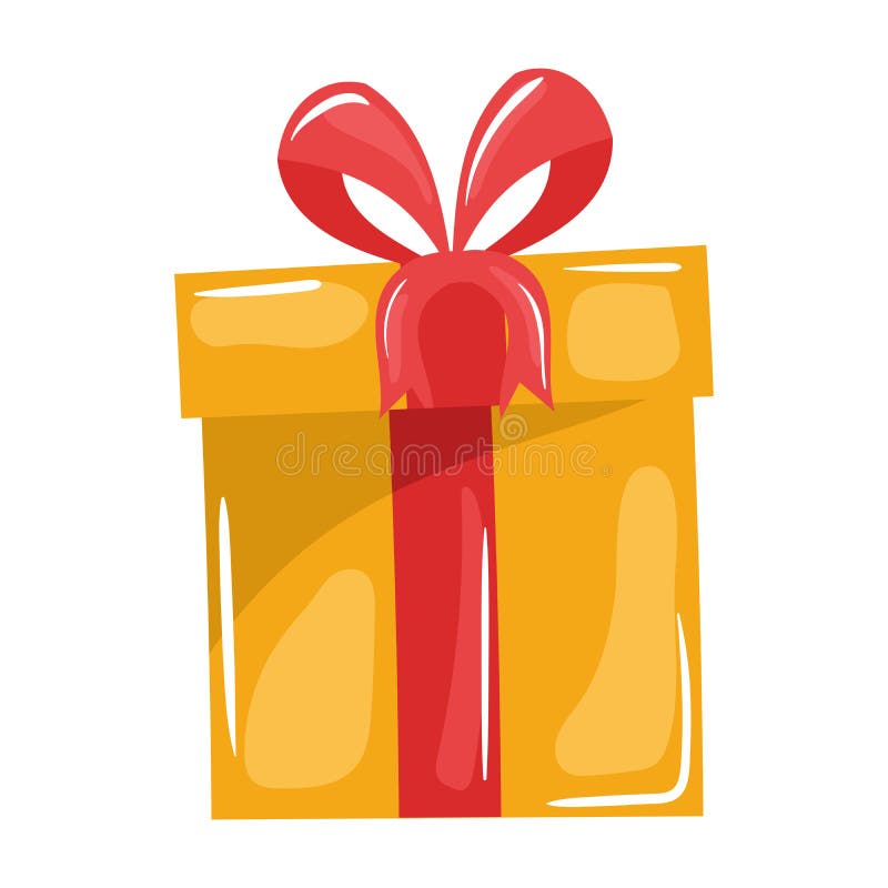 Yellow Gift Box with Red Bow Cartoon for Merry Christmas Card Stock ...