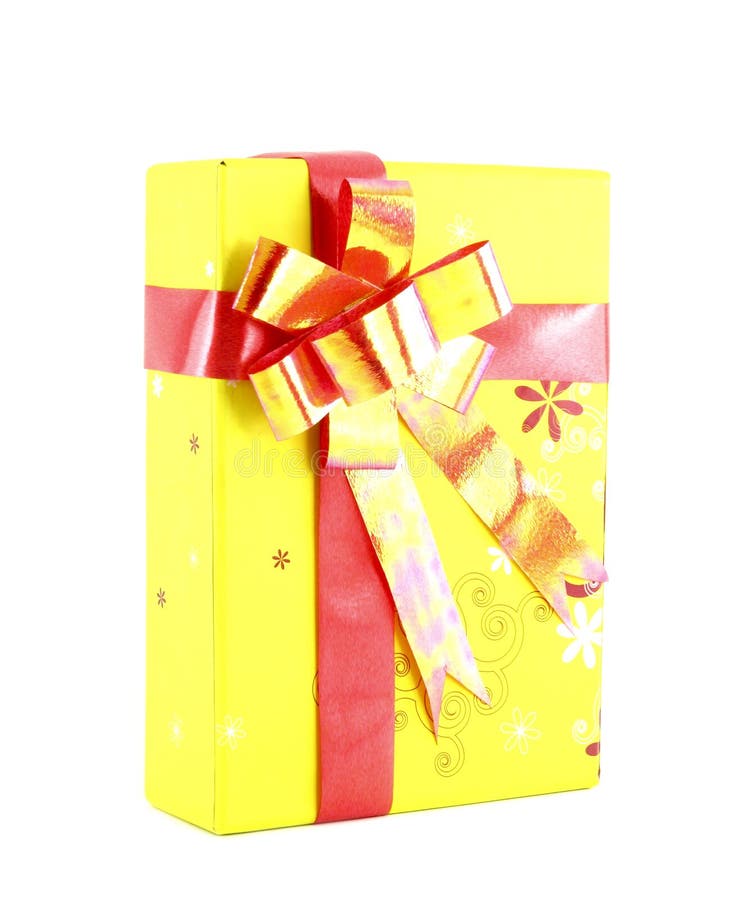 Red and Yellow Gift Box with Ribbon Stock Photo - Image of couple ...